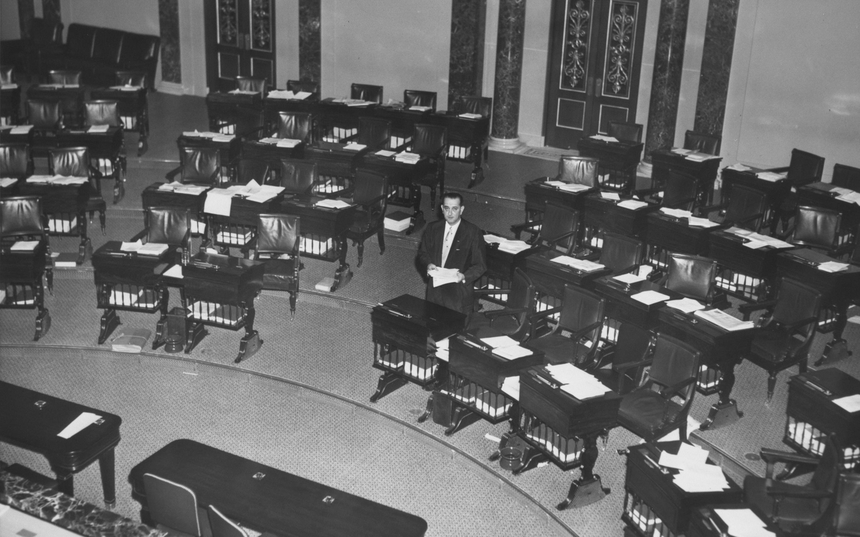 Photo - Senator Lyndon B. Johnson in the senate chamber - LBJ Library
